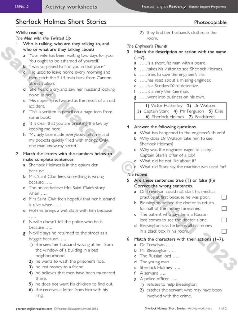 Sherlock Holmes Activity Worksheets | PDF | Sherlock Holmes | Arthur ...
