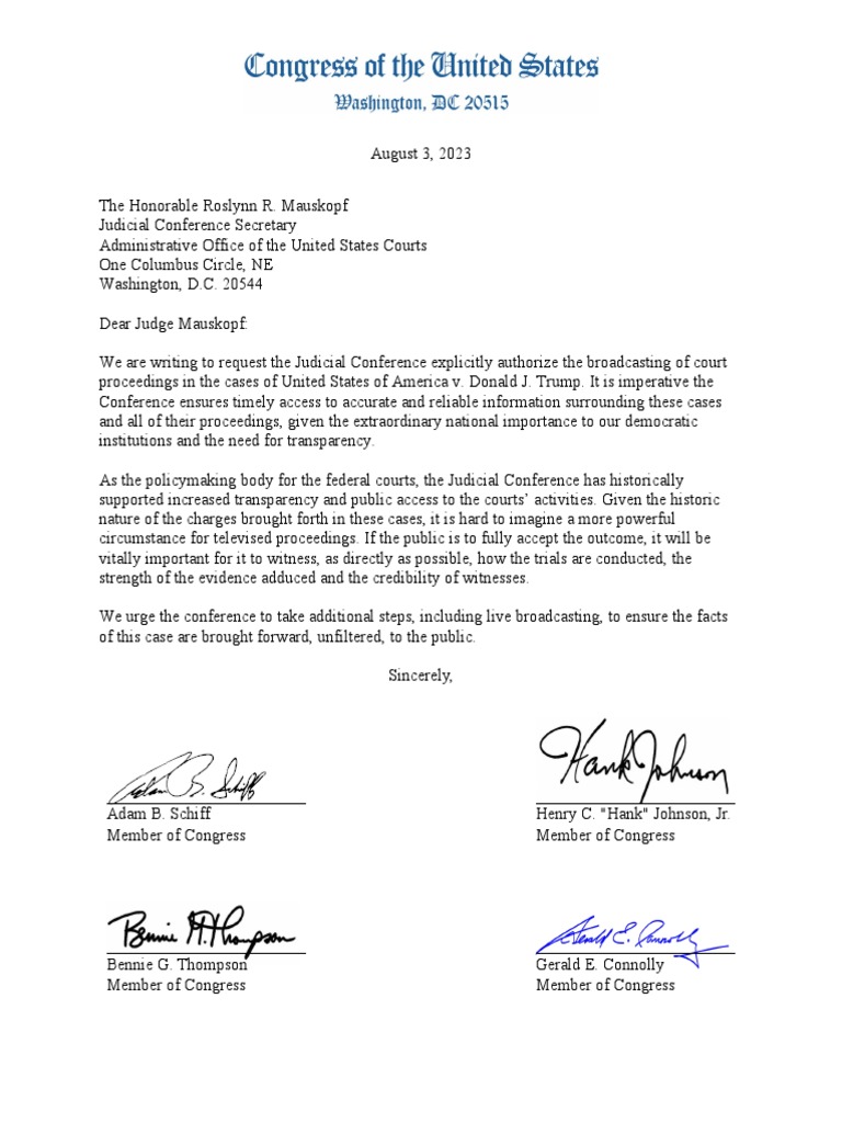 Trump Trial Transparency Letter | PDF | United States House Of ...