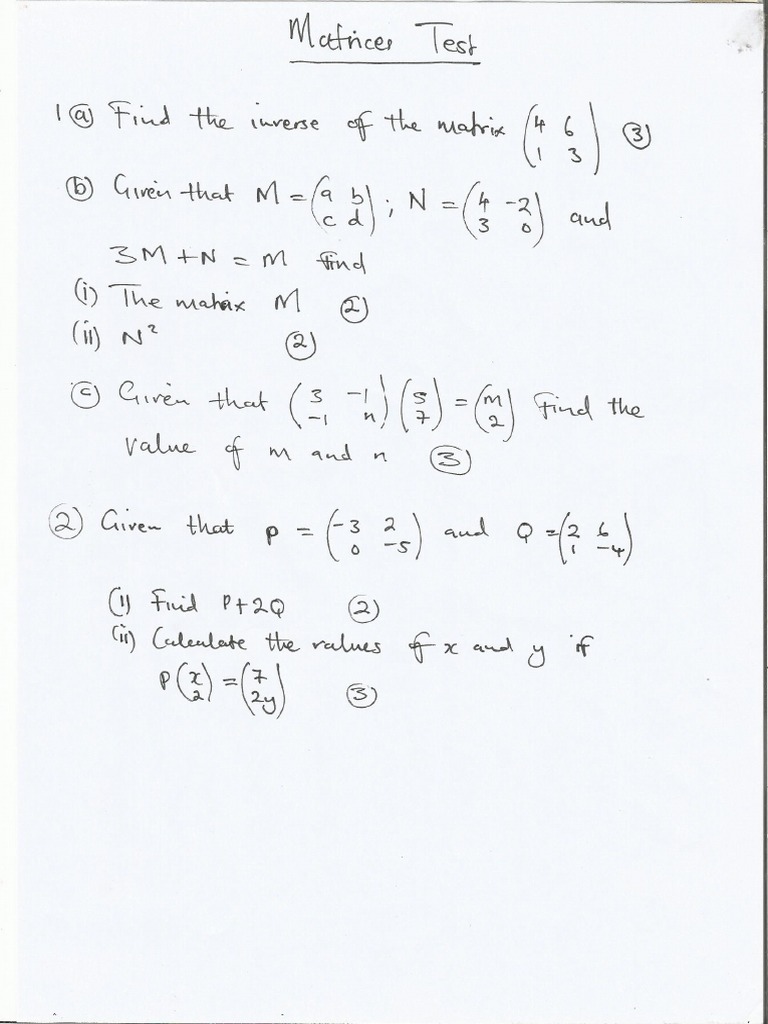 Matrices Test | PDF