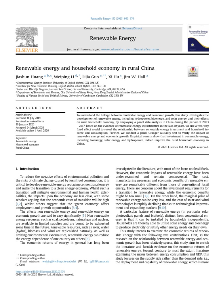Huang 2020 | PDF | Renewable Energy | Economic Growth