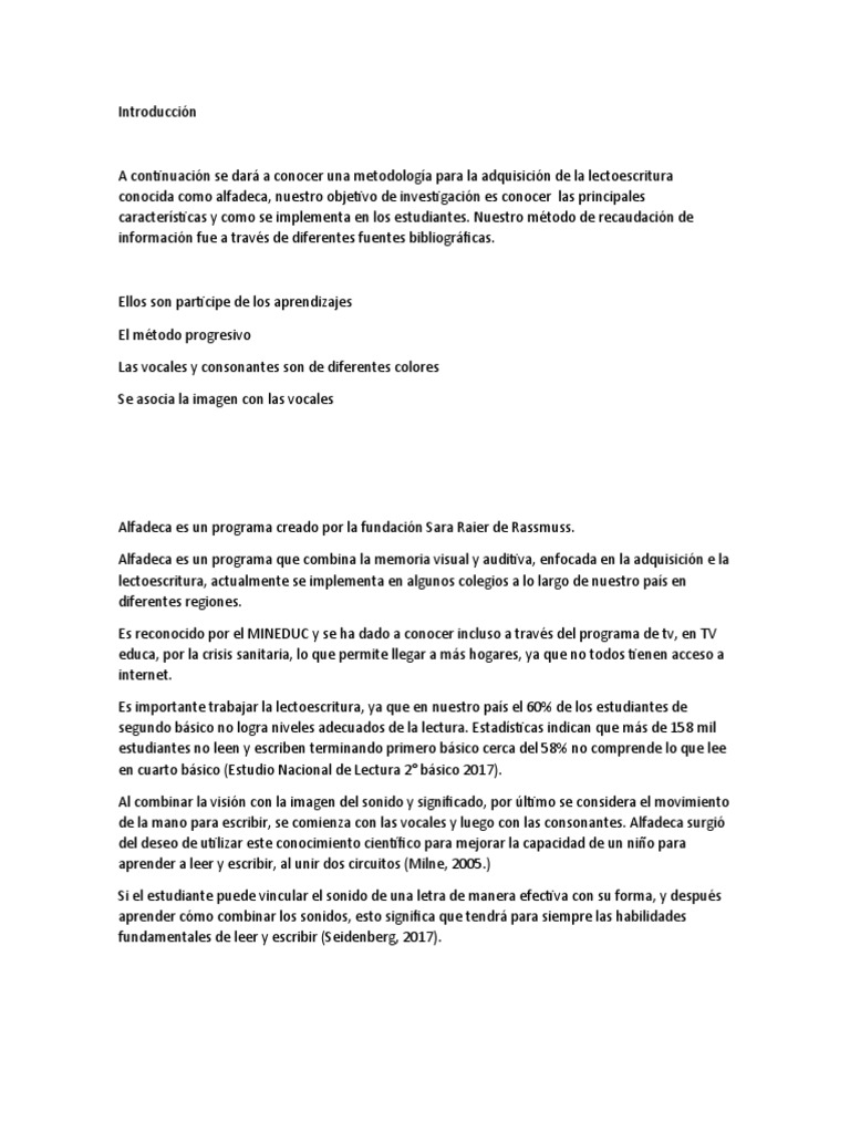 Método Alfadeca para la Lectoescritura | PDF | Aprendizaje | Memoria
