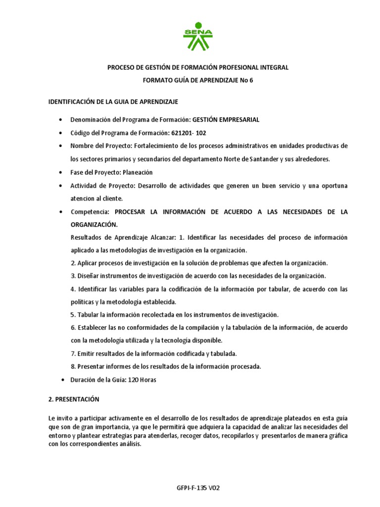 Gfpi-F-135 Guía de Aprendizaje 6 | PDF | Aprendizaje | Metodología de encuesta