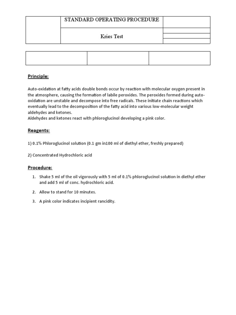 Kries Test Sop | PDF | Cooking, Food & Wine | Technology & Engineering