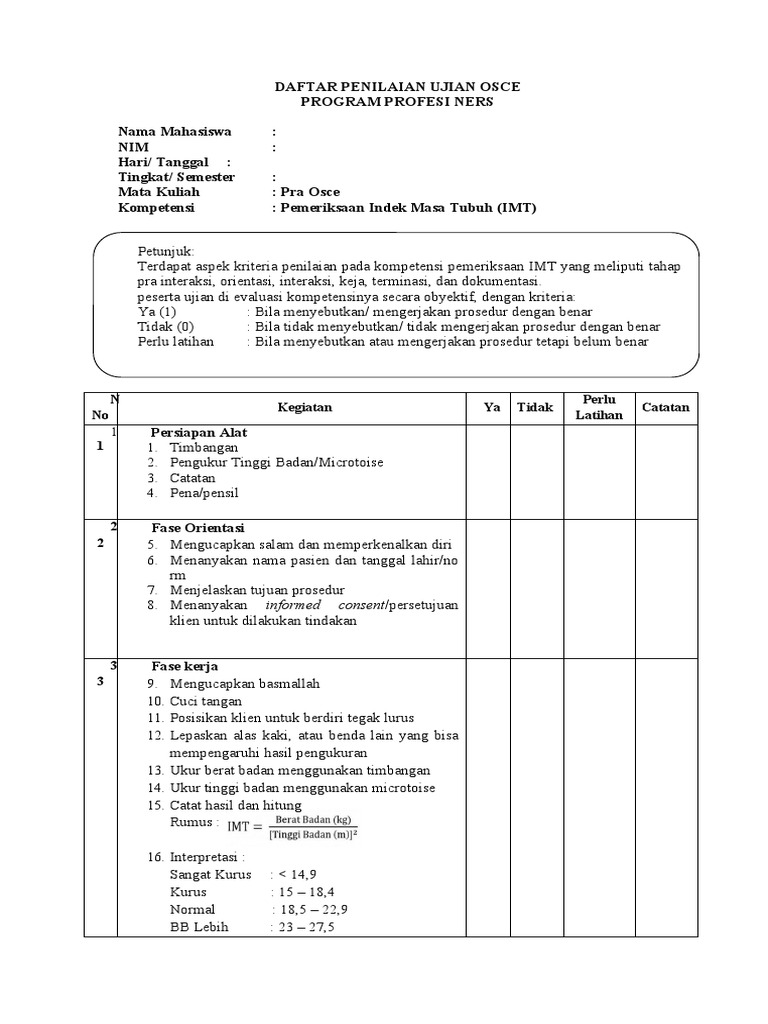 Penilaian Kompetensi Pemeriksaan IMT | PDF | Karier & Perkembangan