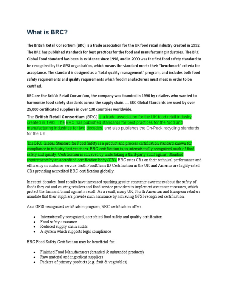 What Is BRC | PDF | Hazard Analysis And Critical Control Points | Food ...