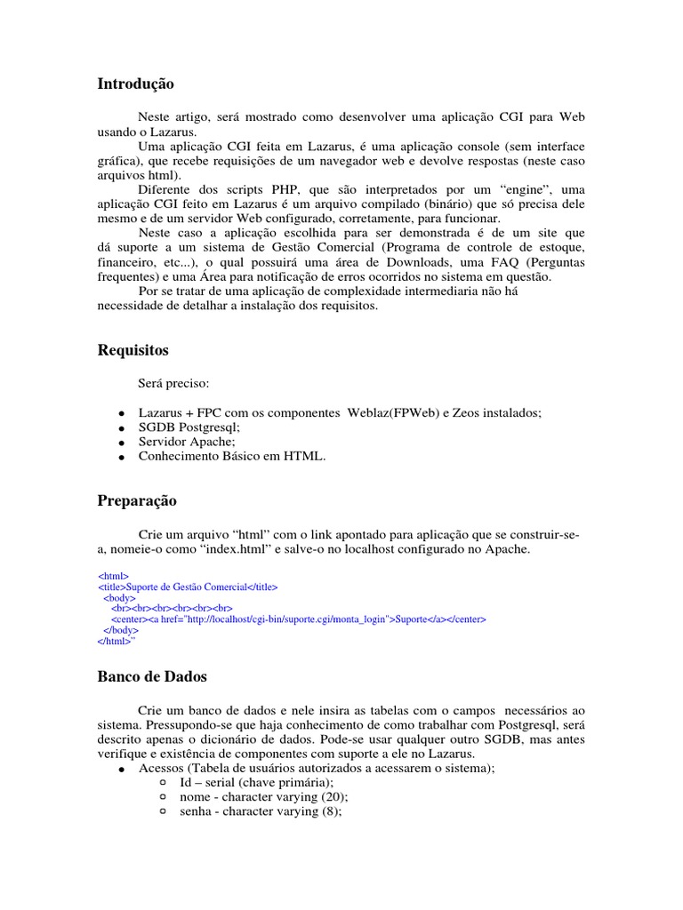 Desenvolvimento CGI com Lazarus | PDF | Bancos de dados | SQL