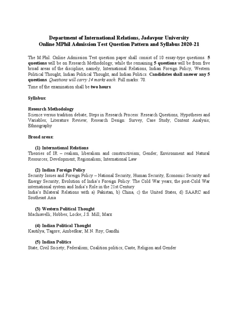 Mphil Ir 2020-21 | PDF | Politics
