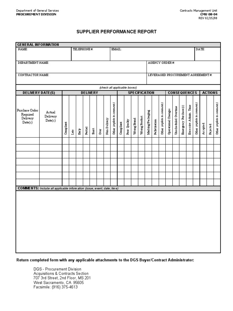 Supplier Performance Report | Download Free PDF | Procurement ...