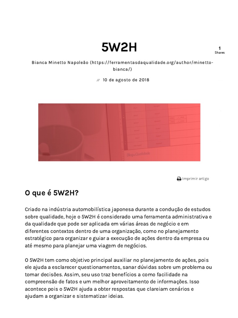 5W2H - Ferramentas da Qualidade | PDF