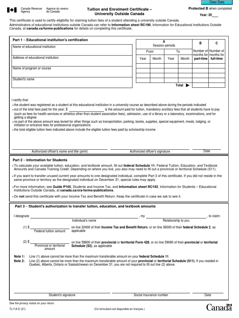 Tl11a Fill 21e | PDF | Fee | Provinces And Territories Of Canada