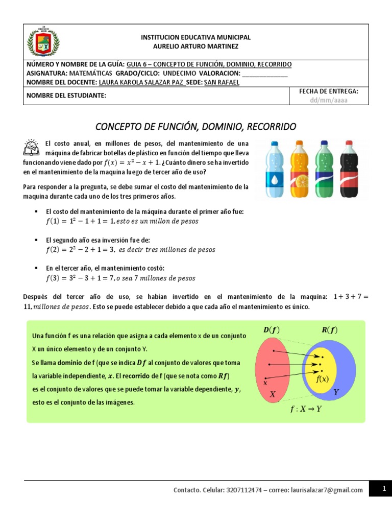 11 Guia 6 Funcion, Dominio, Rango - Matematicas | PDF | Función (Matemáticas) | Número Real