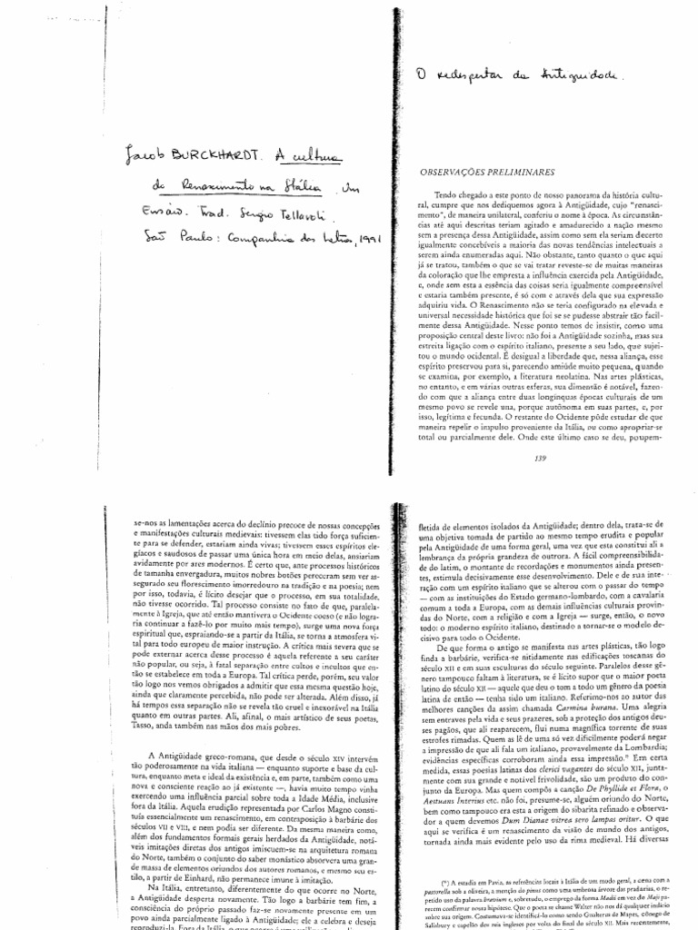 BURCKHARDT, Jacob. A cultura do Renascimento na Itália | PDF | Itália | Renascimento
