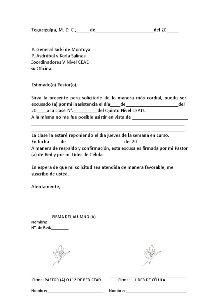 Solicitud de Excusa de Inasistencia | PDF