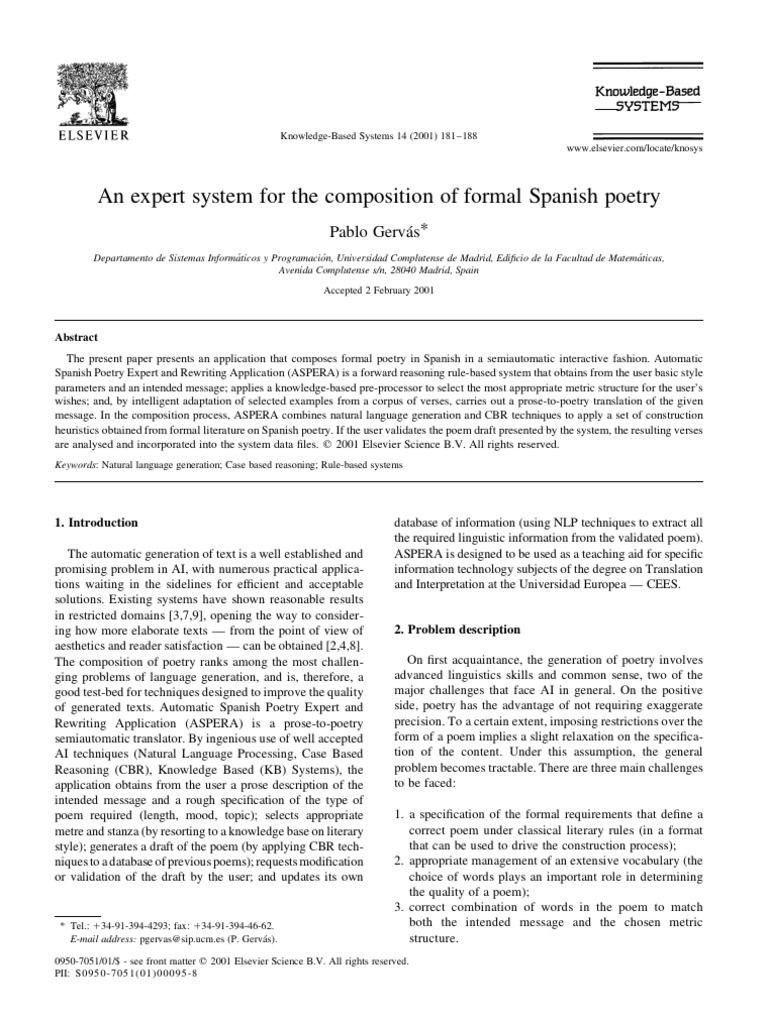 An Expert System For The Composition of Formal Spanish Poetry - Pablo ...