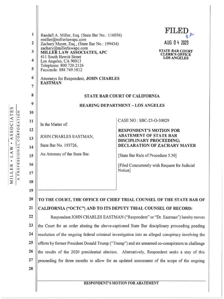 John Eastman Filing To Delay | PDF | Judiciaries | Courts John Eastman Filing To Delay | PDF | Judiciaries | Courts