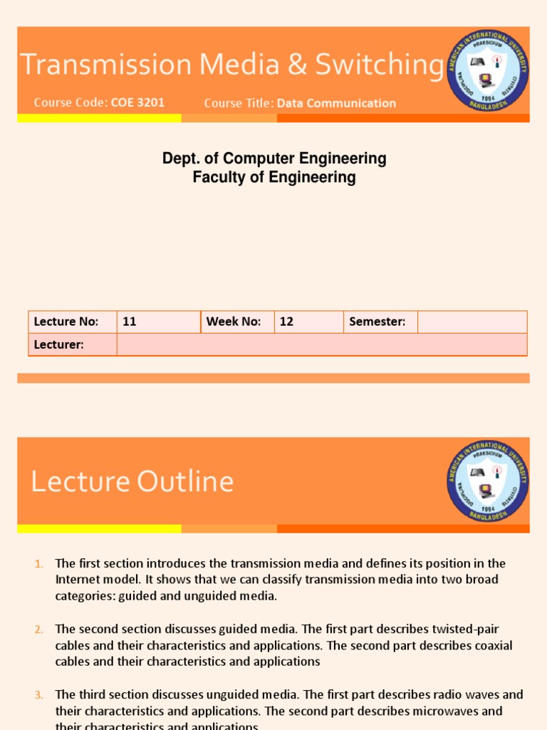 Data Communication Lecture 11 | PDF | Transmission Medium | Computer Network