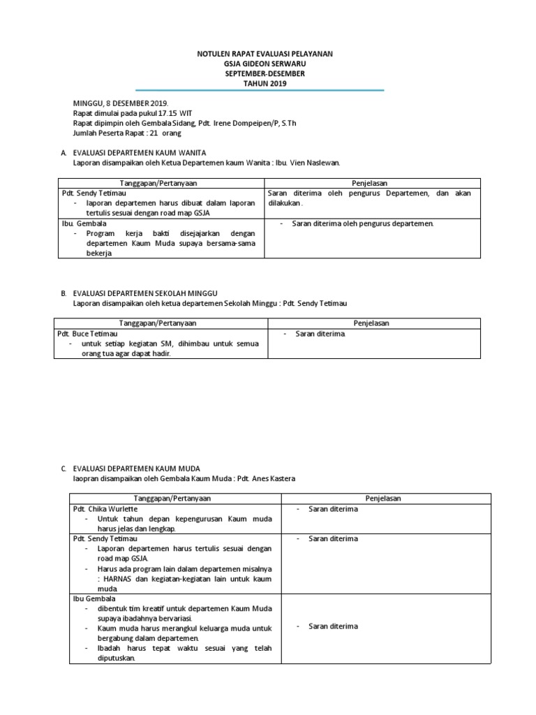 NOTULEN EVALUASI DES 2019 | PDF