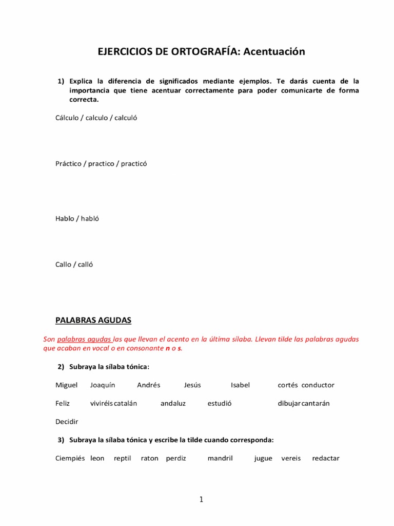 Ejercicios de Ortografía - Acento - Repaso | PDF