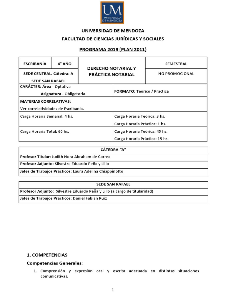 Programa Derecho Notarial 2019 UM | PDF | Derecho civil (sistema legal) | Justicia