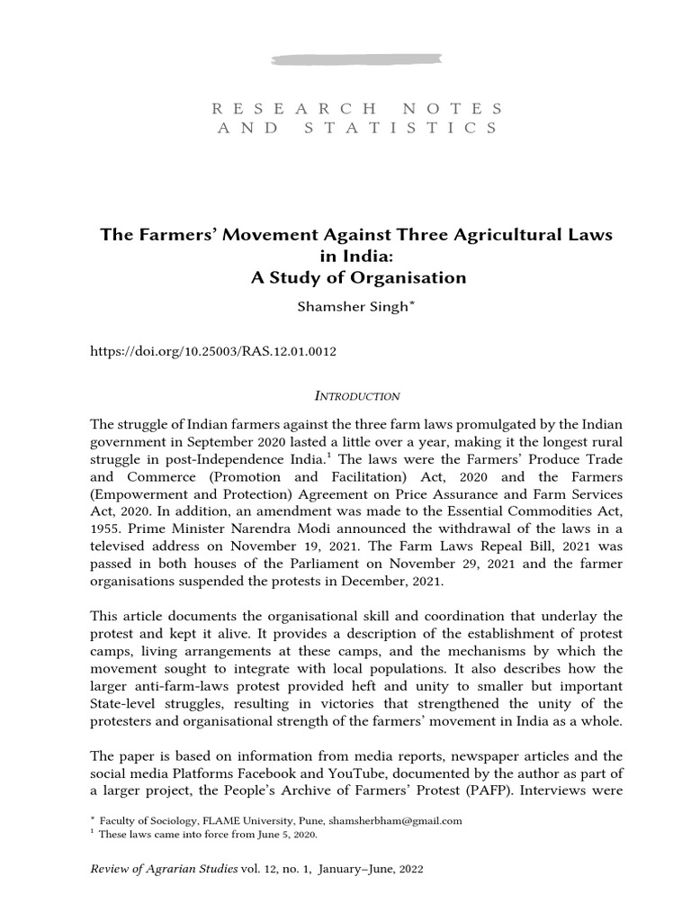 The Farmers Movement Against Three Agricultural Laws | PDF