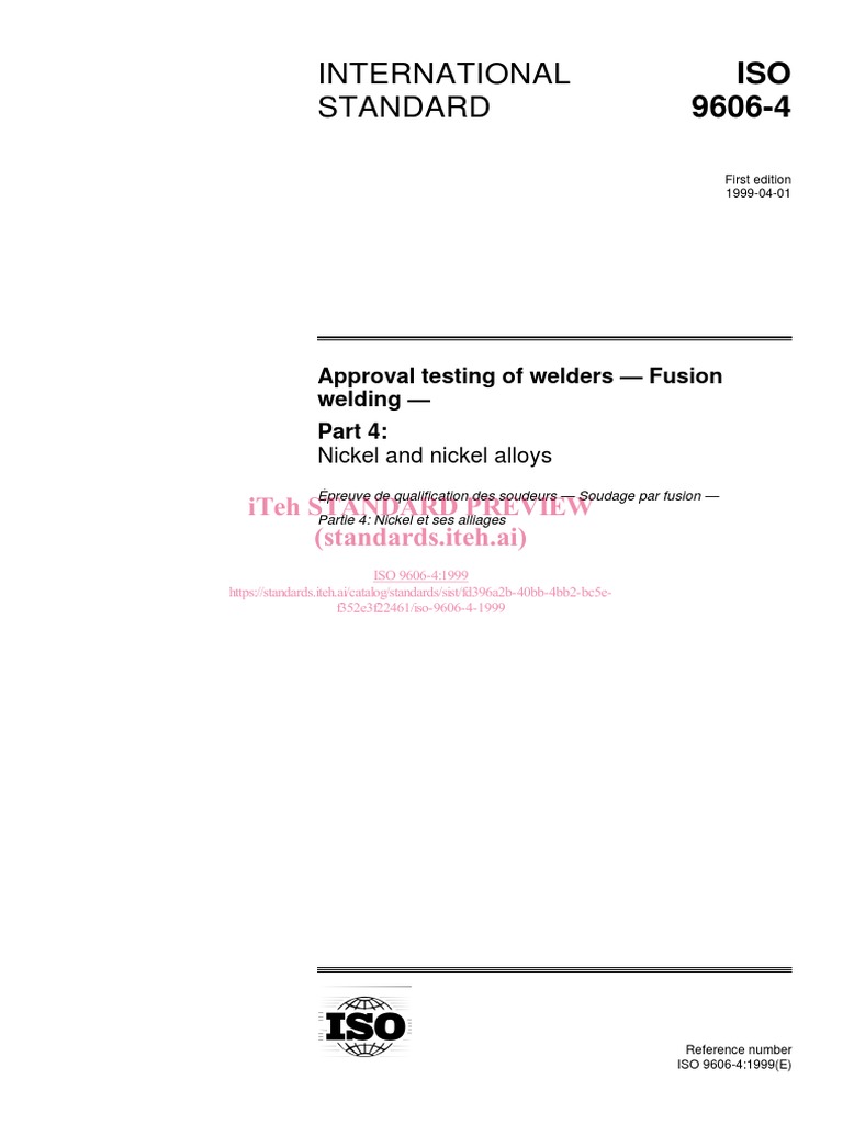 Iso 9606 4 1999 | PDF | Construction | Welding