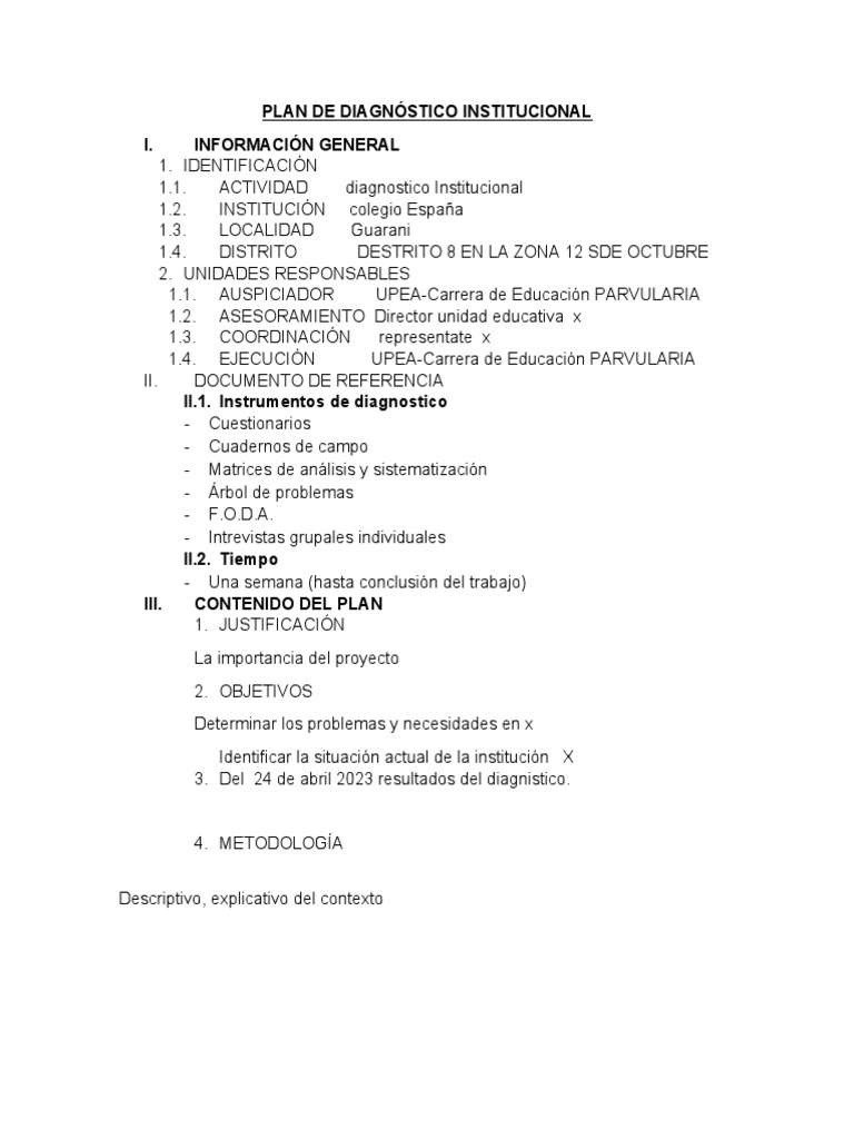 Plan de Diagnóstico Institucional | PDF