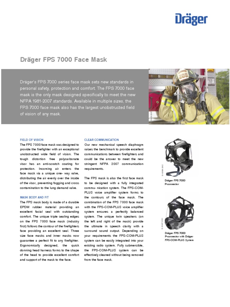 Item# 1 Drager SCBA Face Mask Data Sheet | PDF | Technology & Engineering