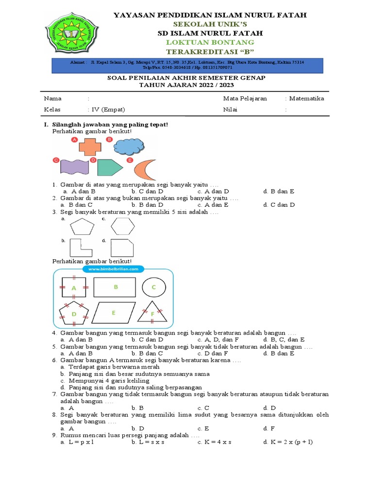 Soal Matematika Kelas 4 Semester Genap | PDF