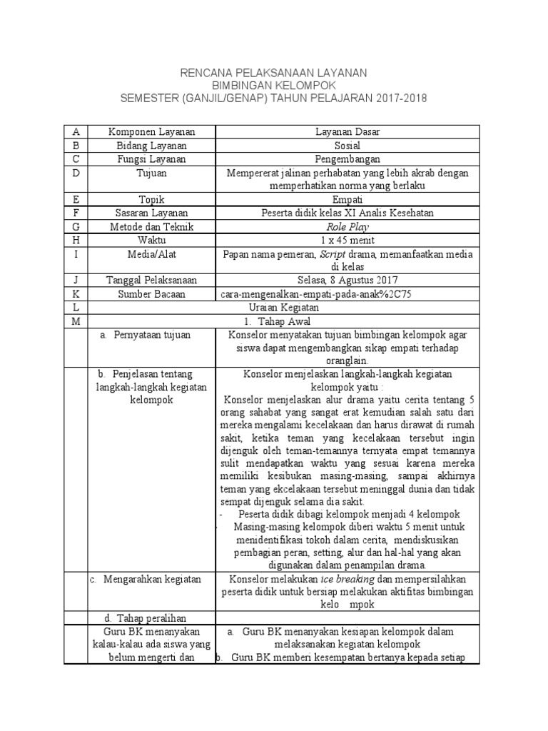 Contoh RENCANA PELAKSANAAN LAYANAN Sesuai Pop | PDF