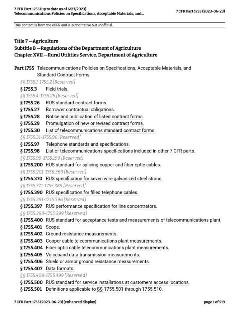 7 CFR Part 1755 (Up To Date As of 6-23-2023) | PDF | Telephone Exchange ...
