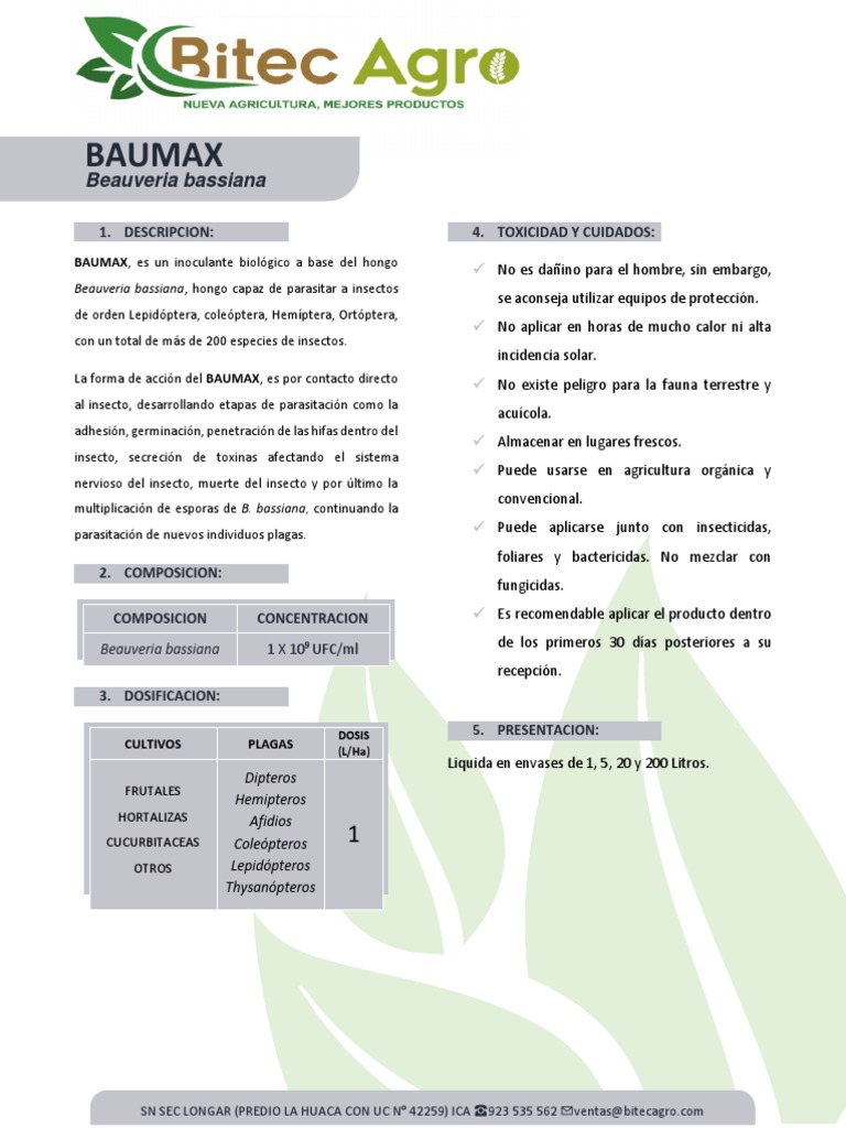 Ficha Tecnica BAUMAX Bitec Agro Concentración 1L-1 | PDF