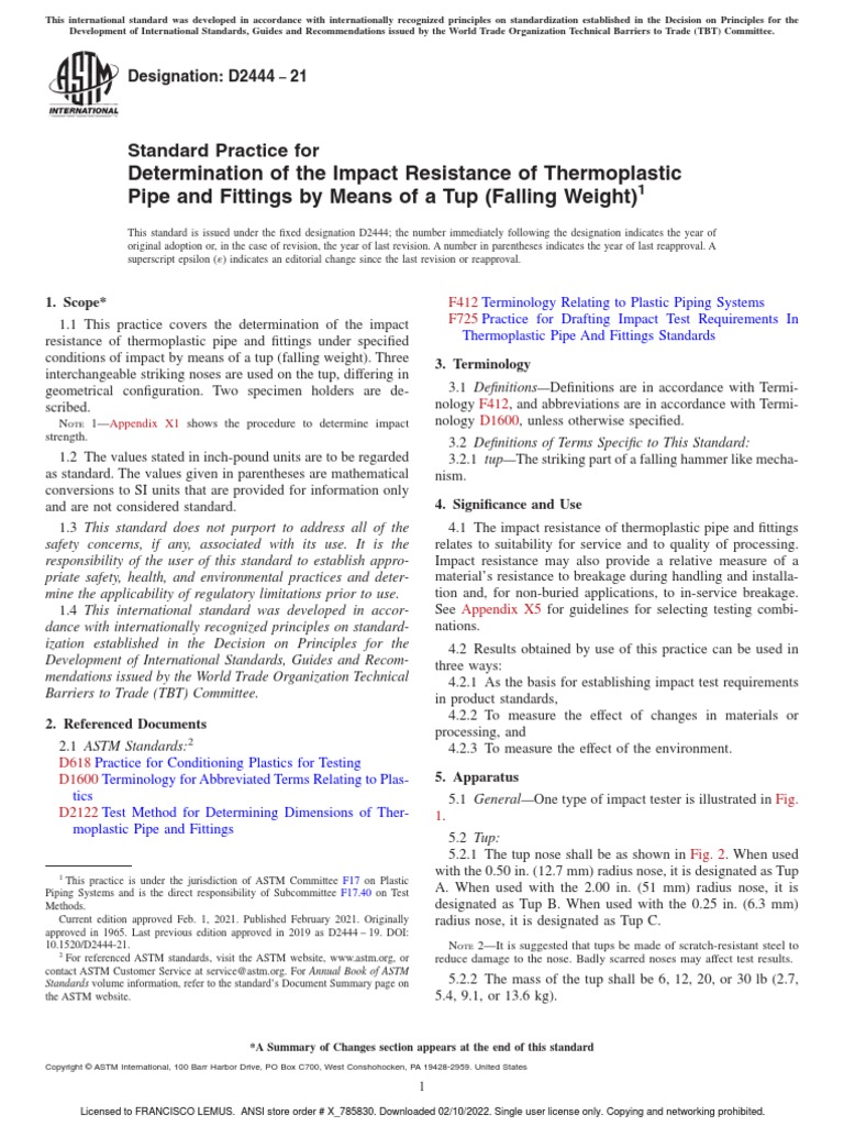Determination of The Impact Resistance of Thermoplastic Pipe and ...
