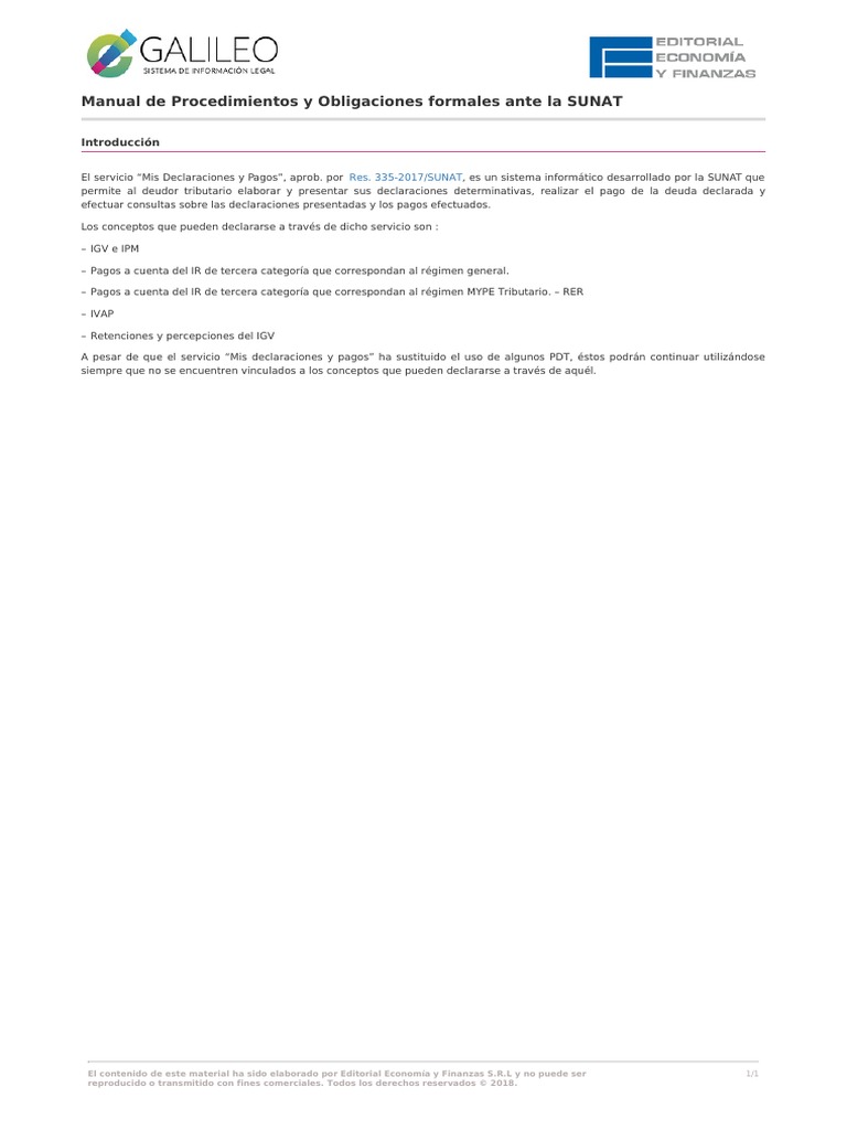 Manual de Procedimientos y Obligaciones Formales Ante La Sunat | PDF