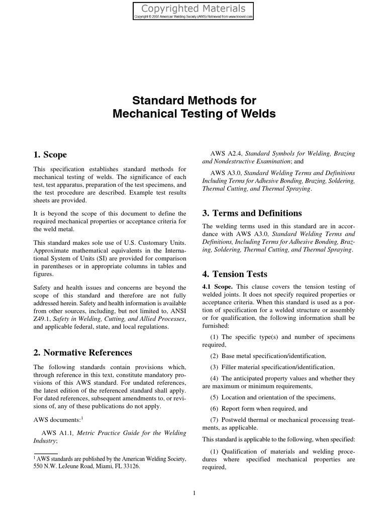 Standard Methods For Mechanical Testing of Welds: 1. Scope | PDF ...