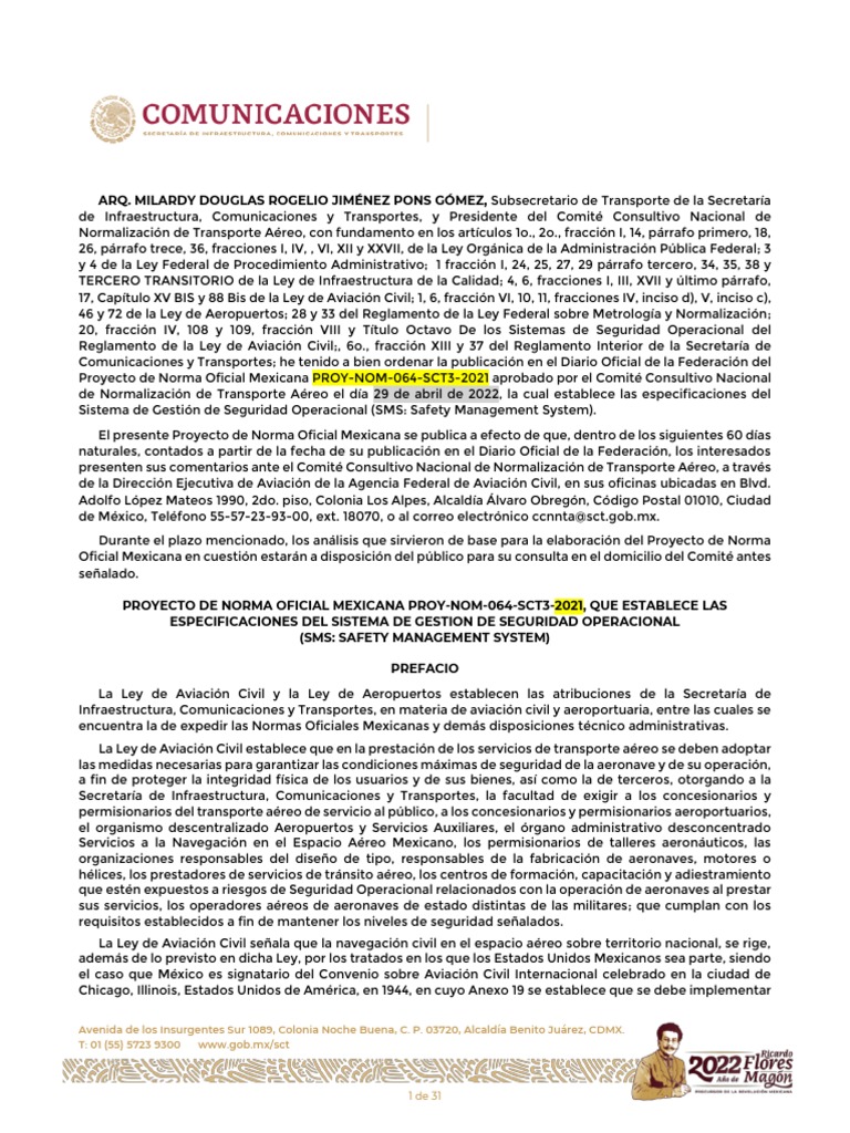 PROY-NOM-064-SCT3-2021 18jul22 Juridico AFAC | PDF | Aeropuerto | México