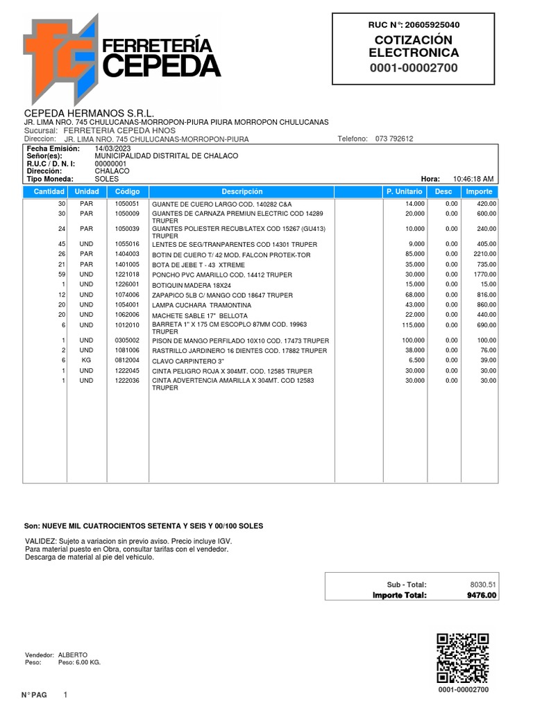 Cotización Cepeda | PDF