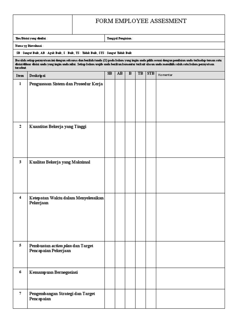 Template Form Employee Assesment | PDF