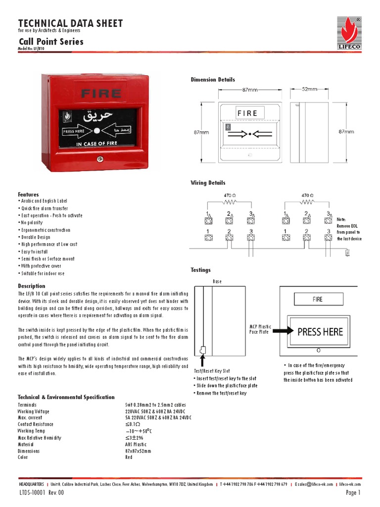 lfb10 Call Point | PDF | Switch | Electrical Resistance And Conductance