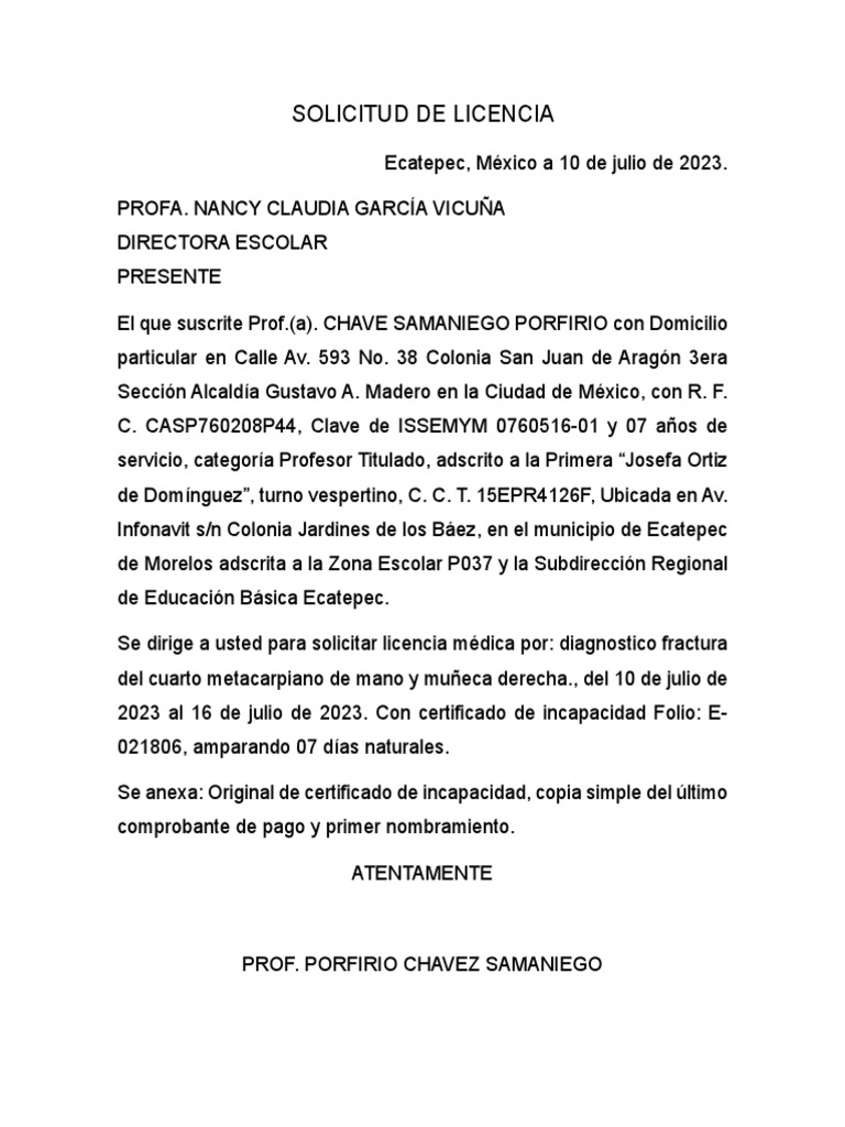 Solicitud de Licencia | PDF Solicitud de Licencia | PDF