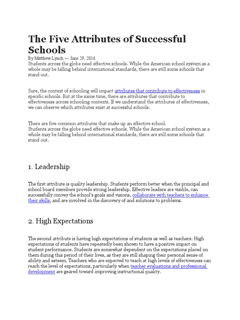 The Five Attributes of Successful Schools | PDF | Teachers | Preschool