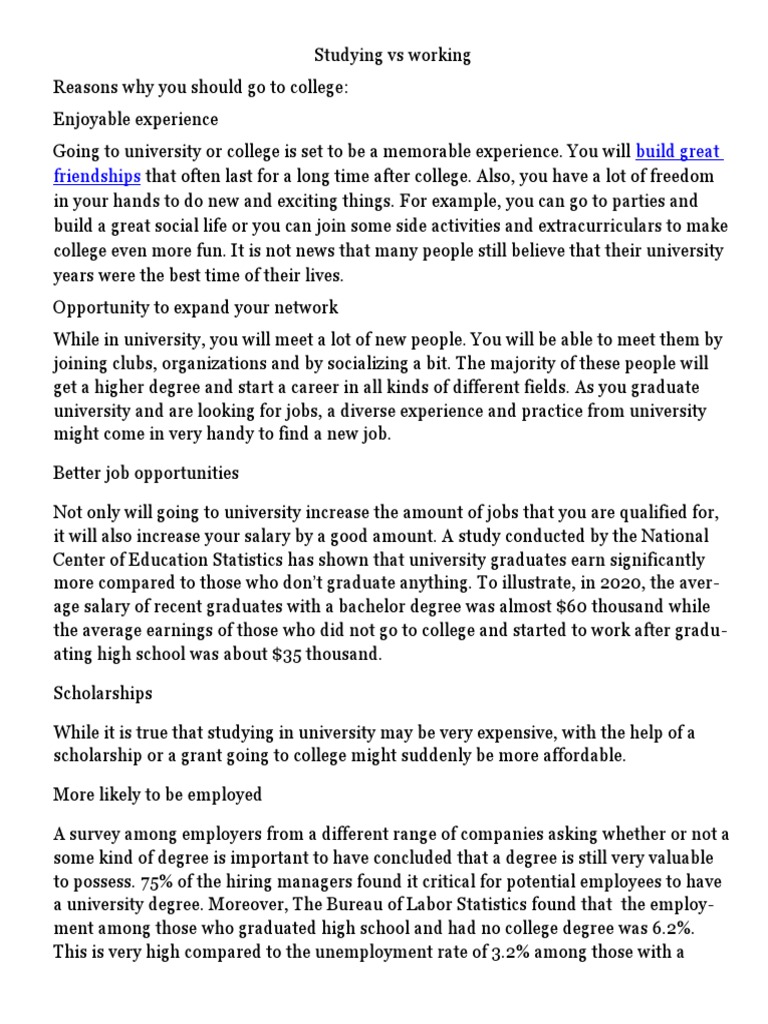 Studying Vs Working | Download Free PDF | University | Employment