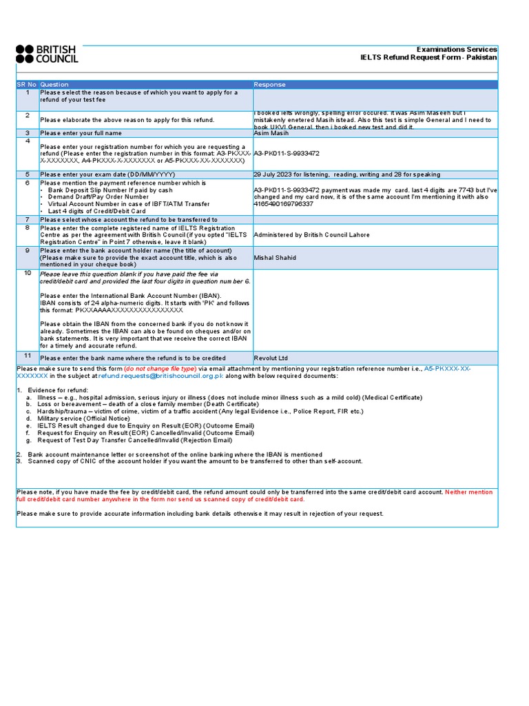 Ielts Refund Form | PDF | Credit Card | Debit Card