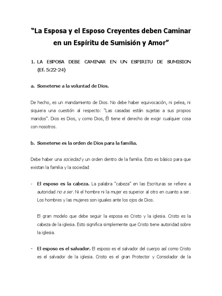 La Esposa y El Esposo Deven Andar en Un Espiritu de Sumisión y Amor | PDF | Amor | Cristo (título)