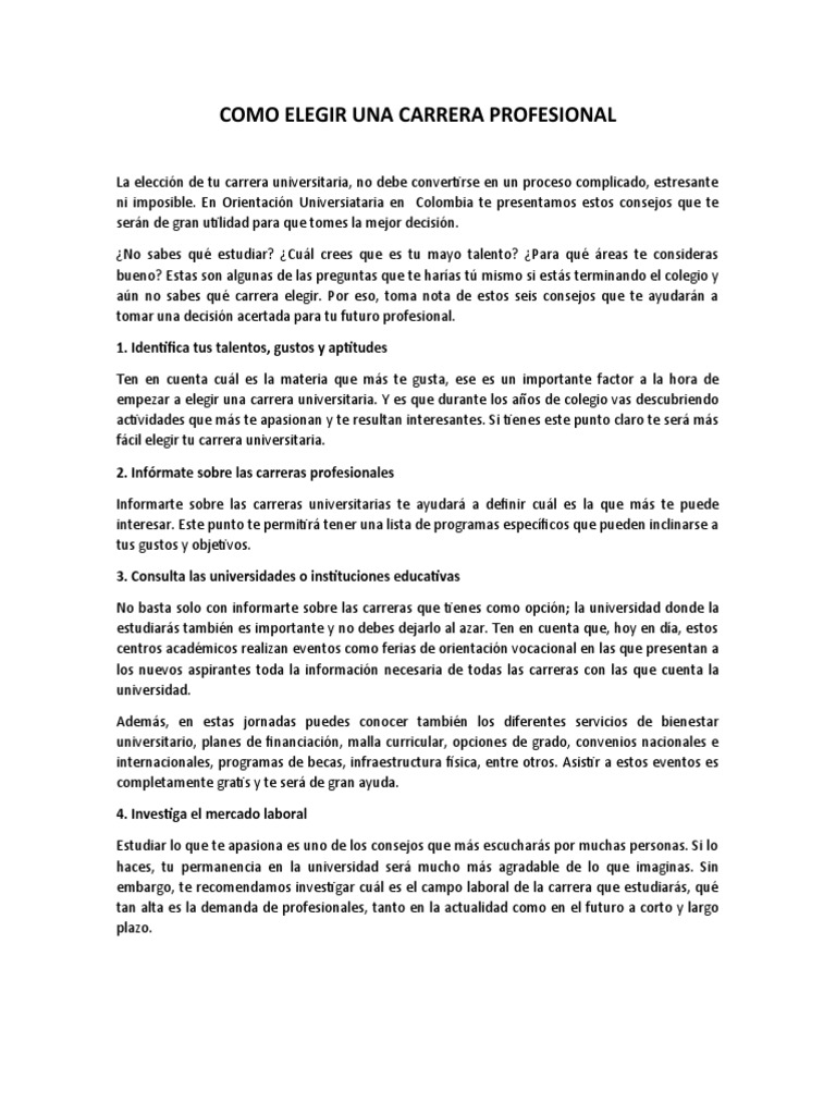 Consejos para Elegir Carrera Profesional | PDF | Titulo academico