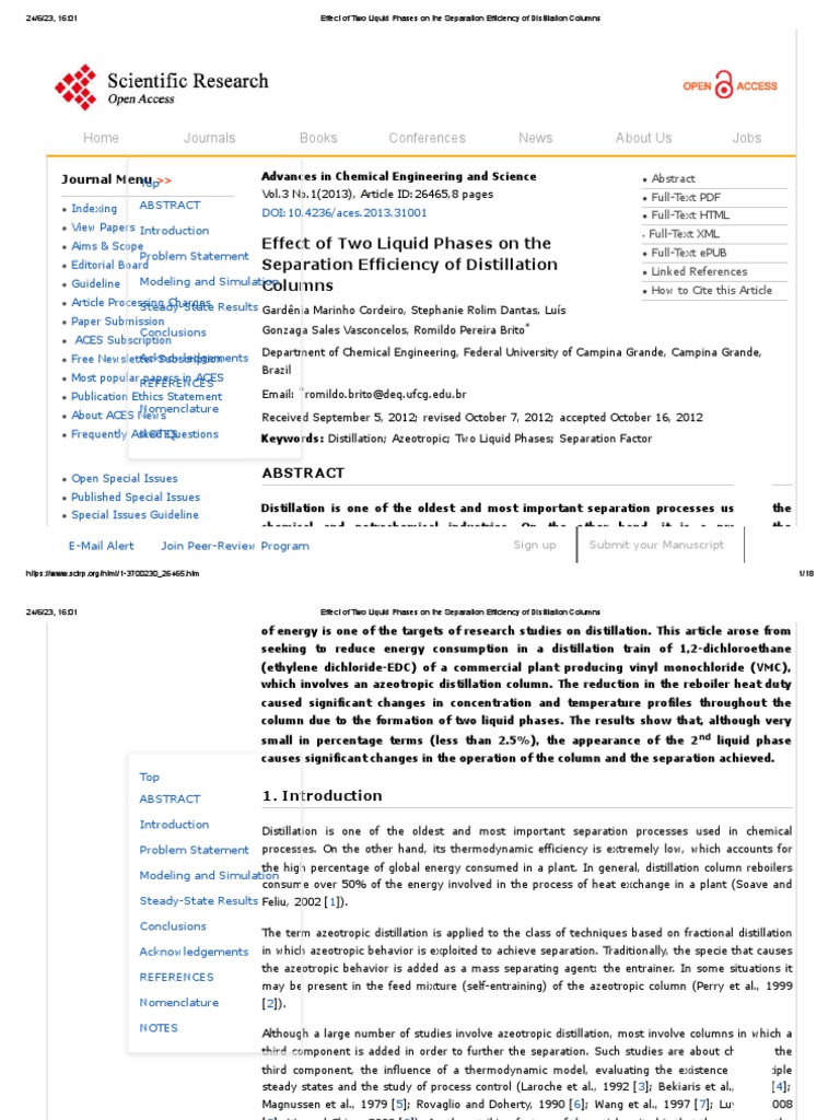 Effect of Two Liquid Phases On The Separation Efficiency of Distillation Columns | Download Free ...