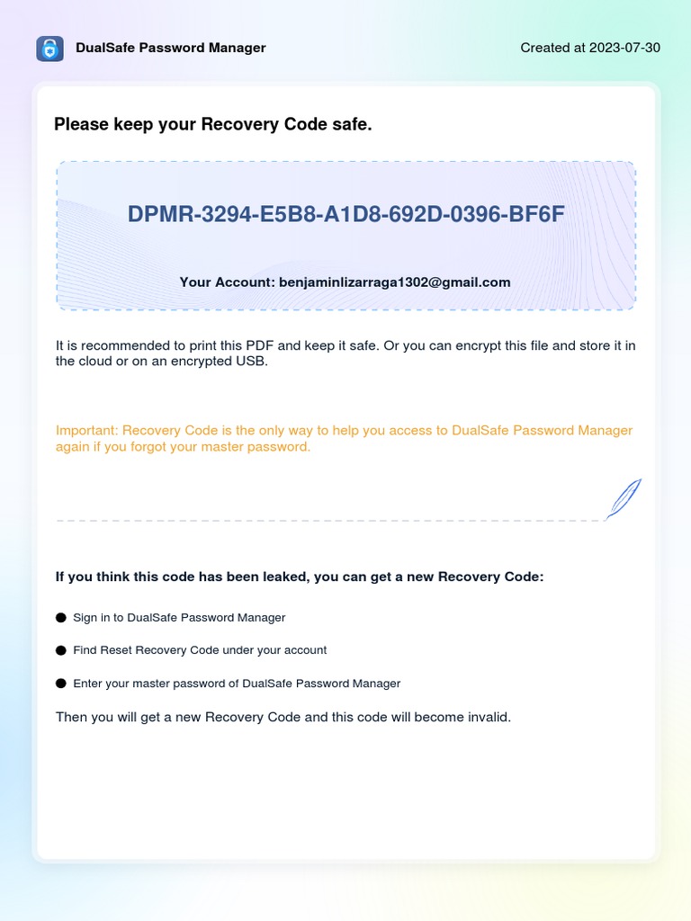 DualSafePassword Recovery Code | PDF