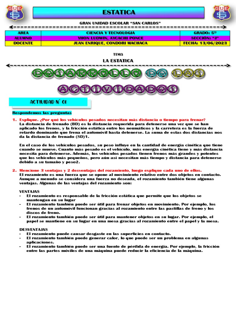 Trabajo de Estatica | PDF