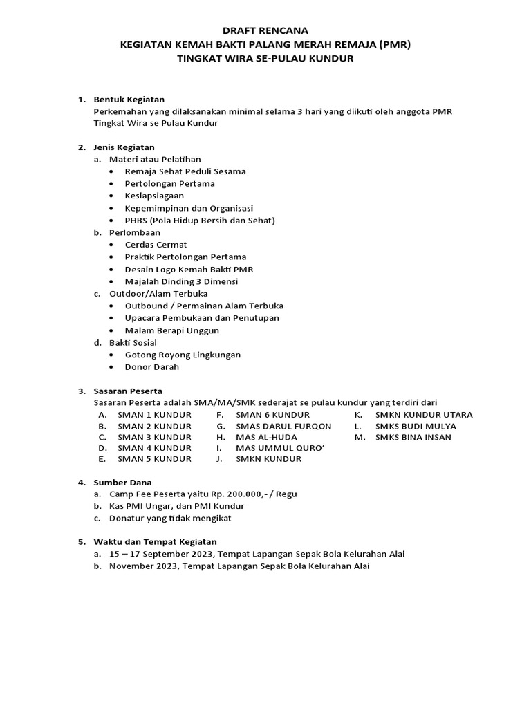 Draft Rencana Kegiatan Pmi | PDF