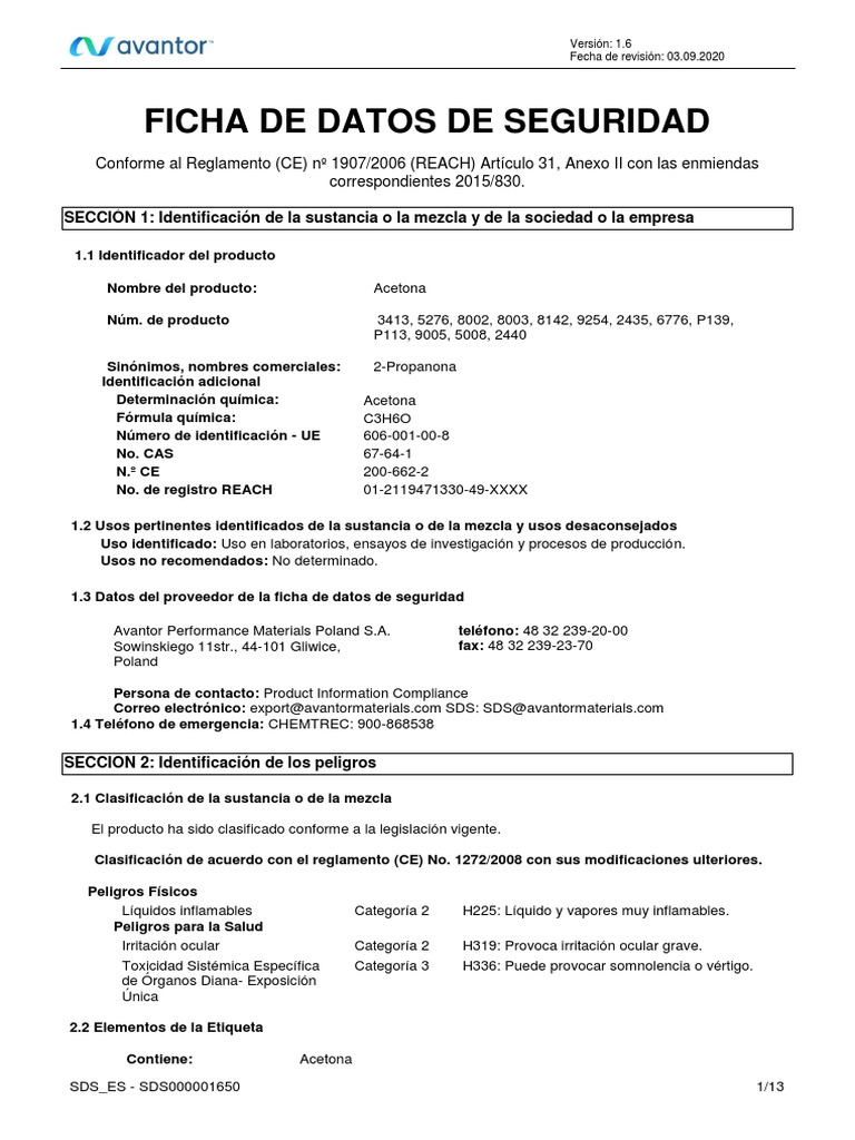 HDSM Acetona | PDF | Química | Ciencias fisicas