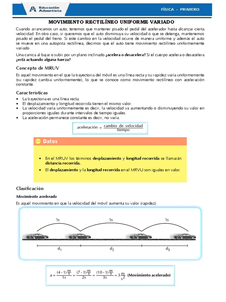 Movimiento Rectilíneo Uniforme Variado | PDF | Velocidad | Aceleración